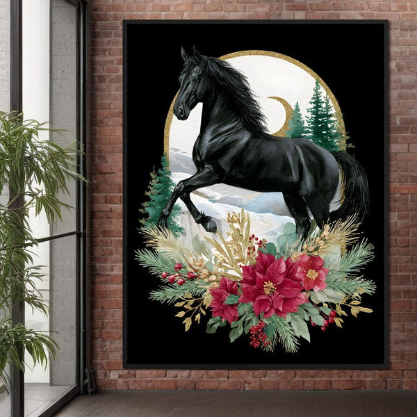 Moonlit Floral Gold Stallion | NicheCanvas