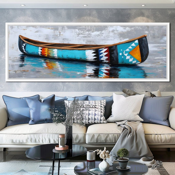 Turquoise River Canoe Reflection | NicheCanvas