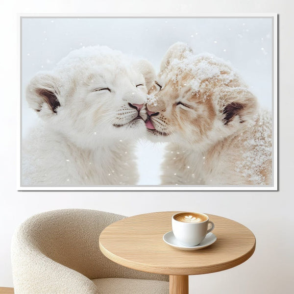 Winter Embrace Lion Cubs | NicheCanvas