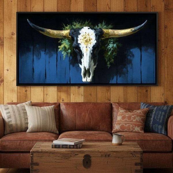 Golden Longhorn Skull Rustic | NicheCanvas